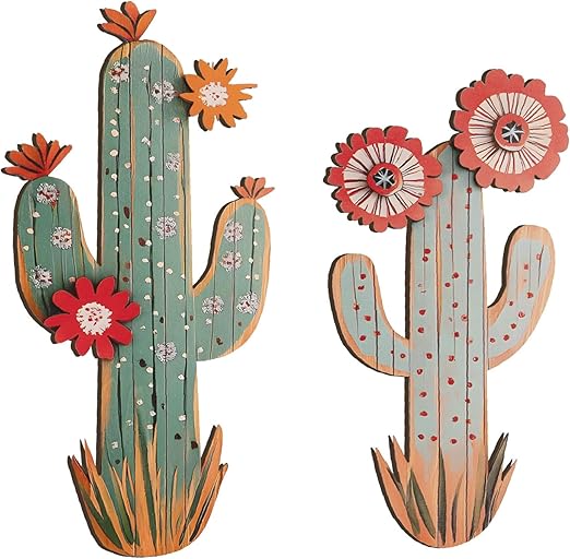 Amazon.com: flangairy Cactus Wall Decor, 2 Pcs Wooden 3d Cactus Wall ...