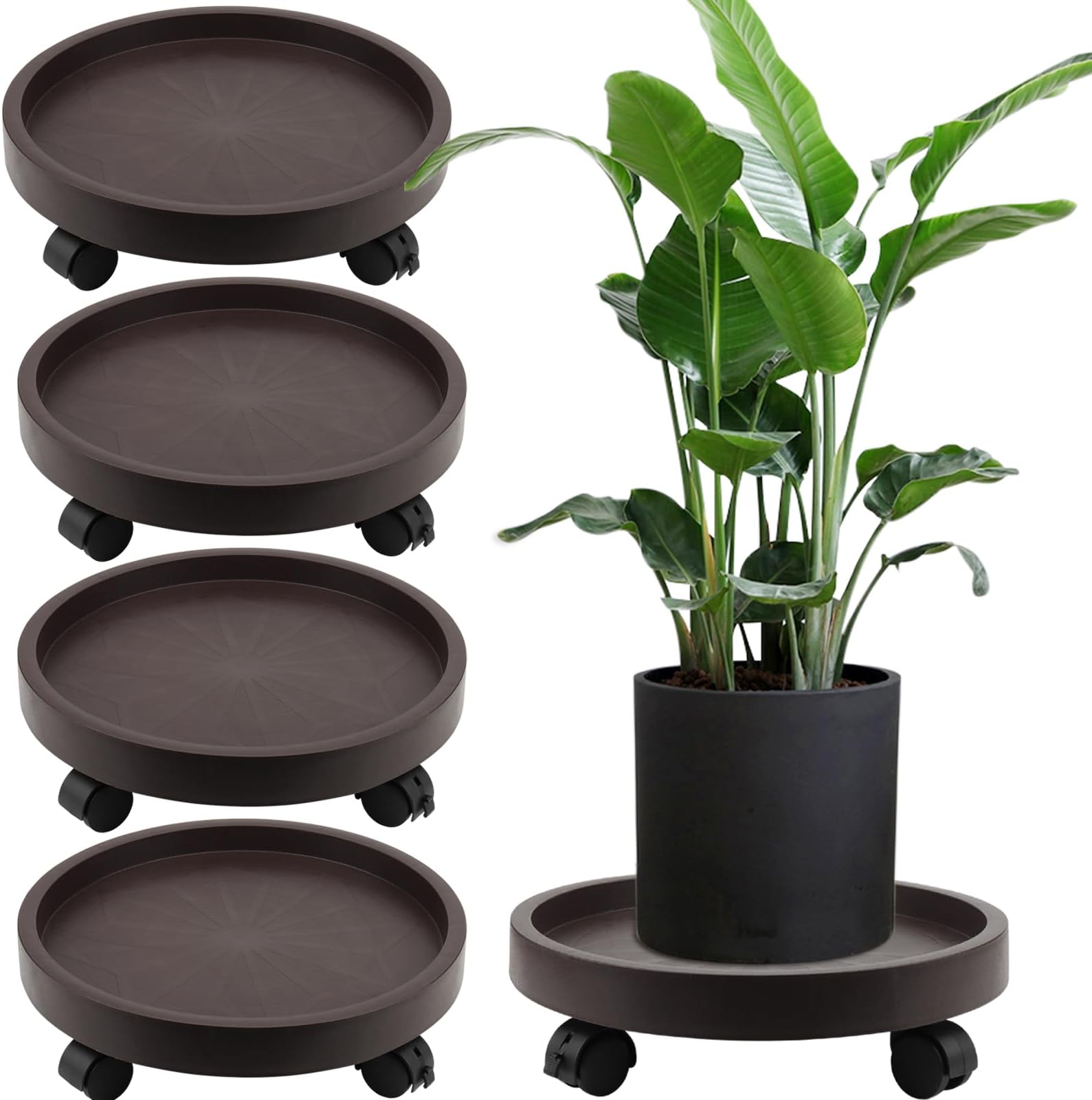 Amazon.com: JOIKIT 4 Pack 13 Inch Round Plant Caddy with 4 Lockable ...