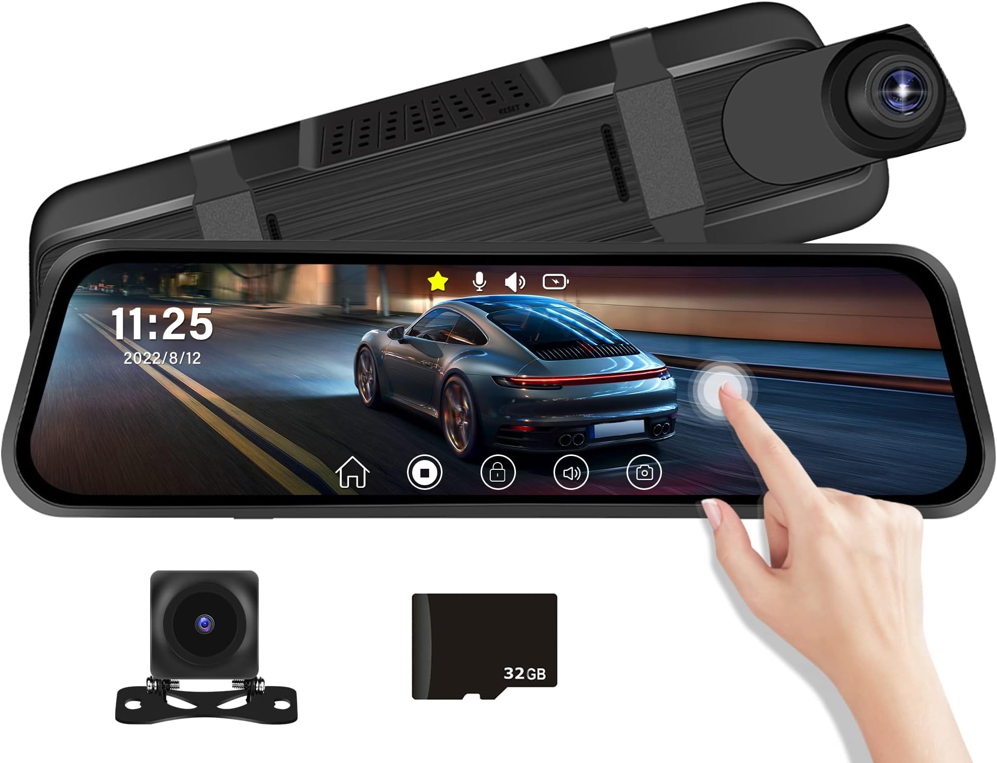 Amazon.com: CAMECHO Mirror Dash Cam, 9.66" Touch Screen Front and Rear ...