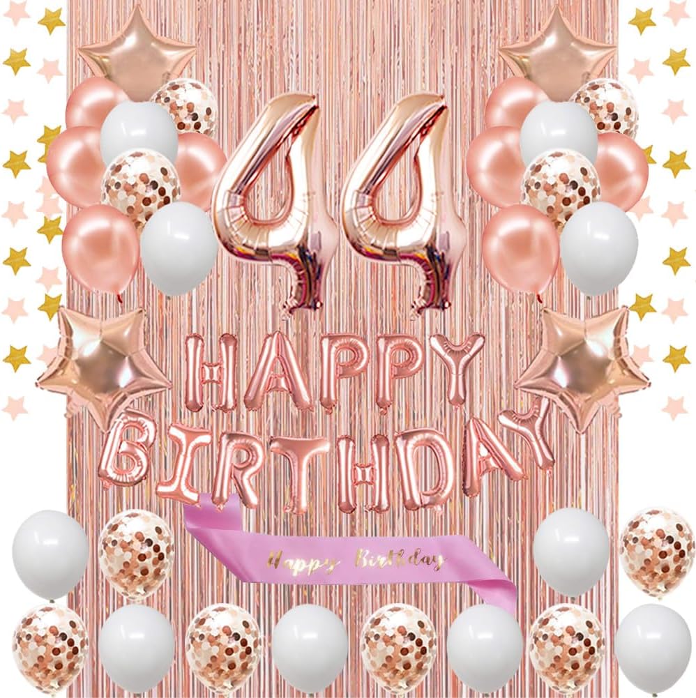 Amazon.com: Fancypartyshop 44th Birthday Decorations - Rose Gold Happy ...