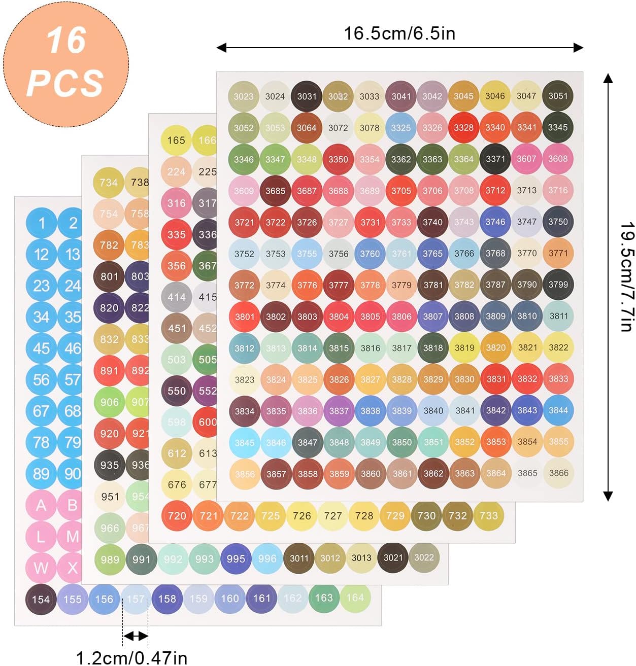 16 Sheets Color Number Stickers, 447 Color Number Labels Diamond ...
