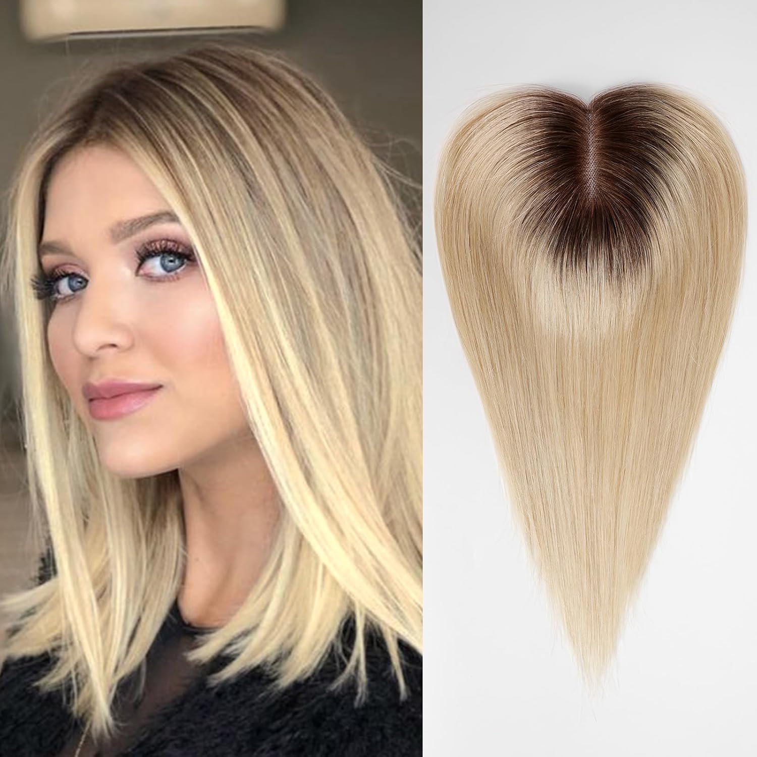 Amazon.com : KKU 12Inch Hair Toppers for Women Real Human Hair ...