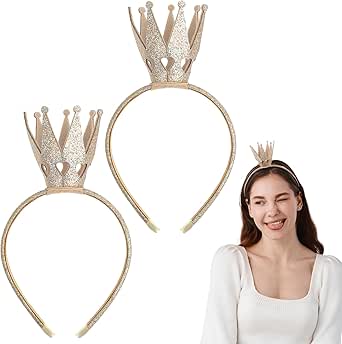 Amazon.com: Apausvcm 2Pcs Gold Glitter Crown Headband, Queen Crown ...