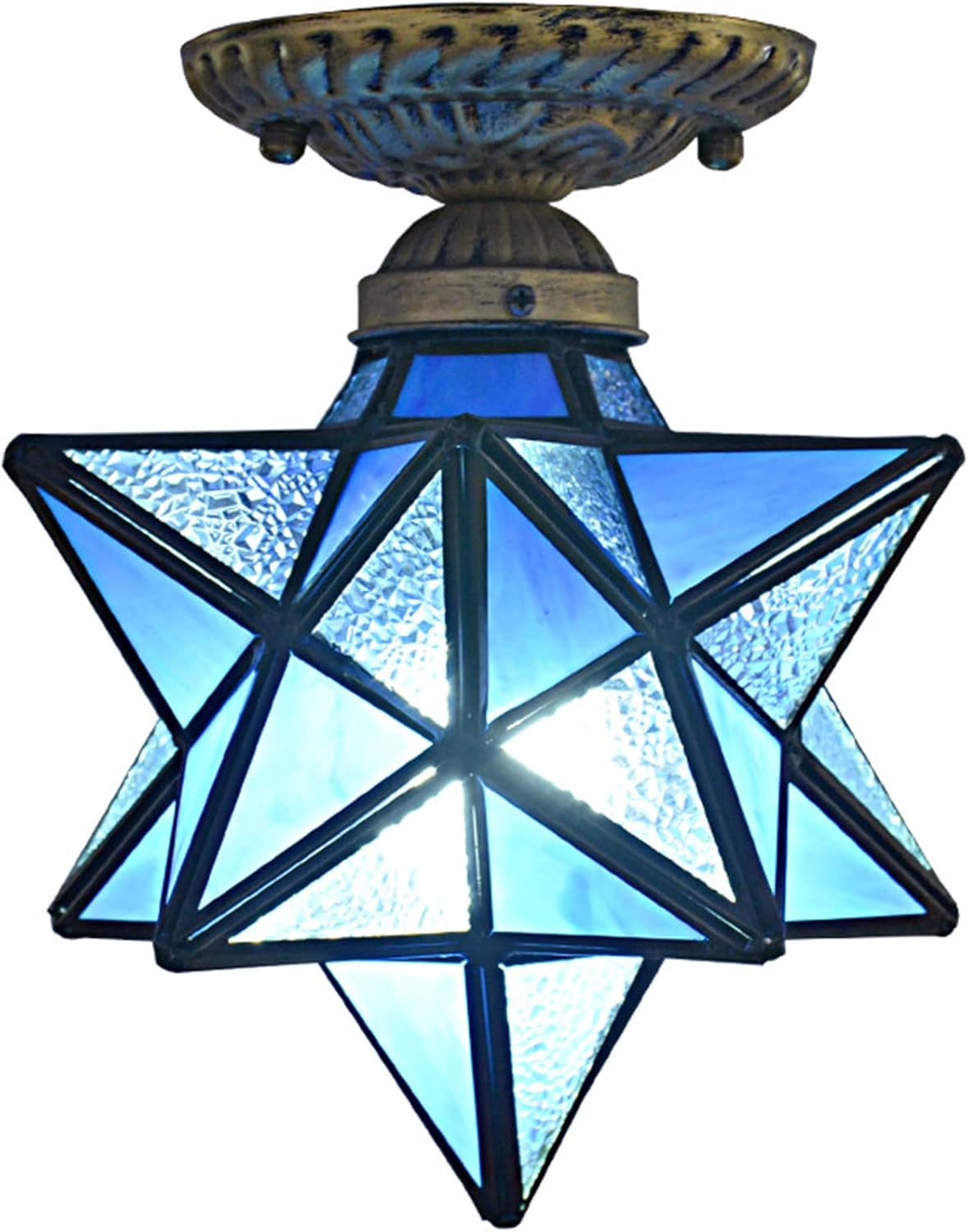 errzom Tiffany Moravian Star Ceiling Light Flush Mount, Stained Glass ...