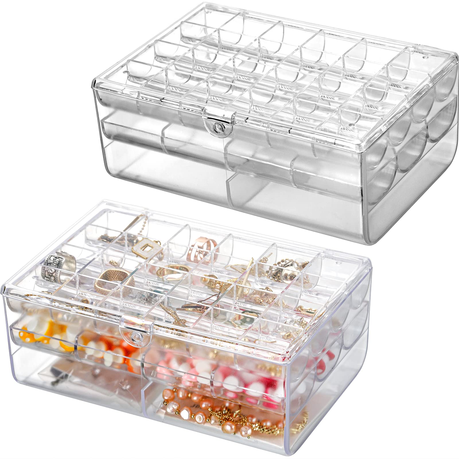 3 x Brand New YOUEON 2 Pack Plastic Jewelry Box with 3 Drawers, Clear ...