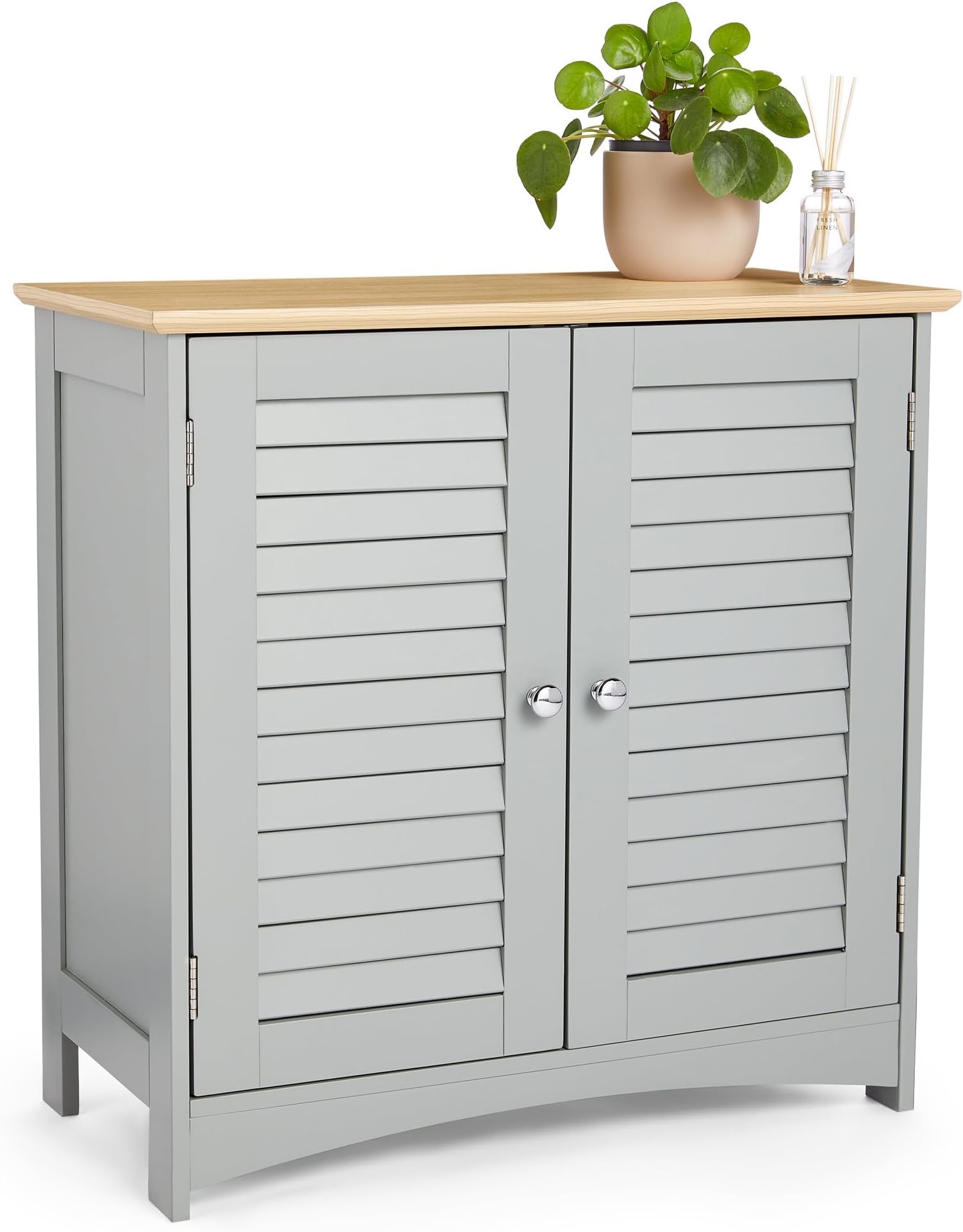 URBNLIVING 2 Tier Wooden Storage Cabinet (Grey Cabinet + Grey Doors), H ...