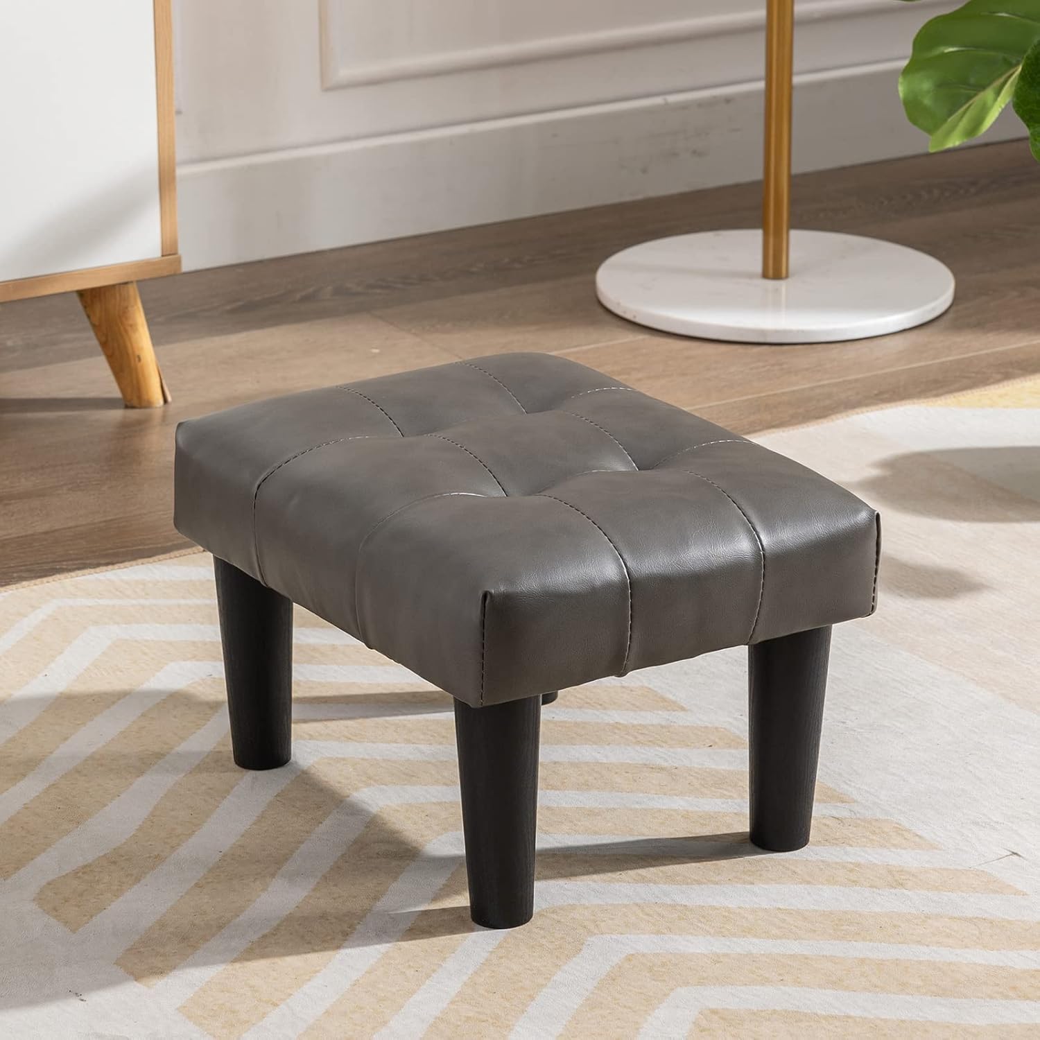 Amazon.com: Durfii Small Footstool Ottoman, Faux Leather Wooden Foot ...