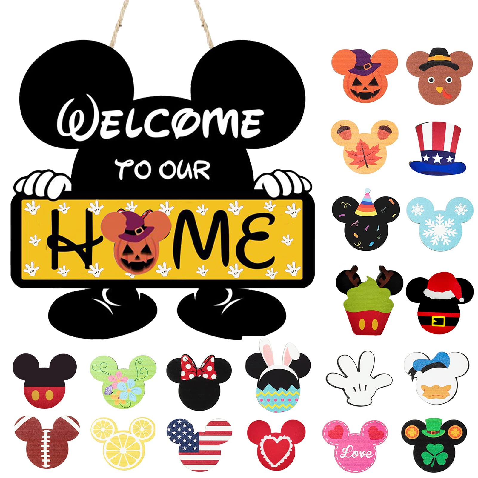 Miushion Cute Mouse Welcome Sign for Front Door, Interchangeable ...
