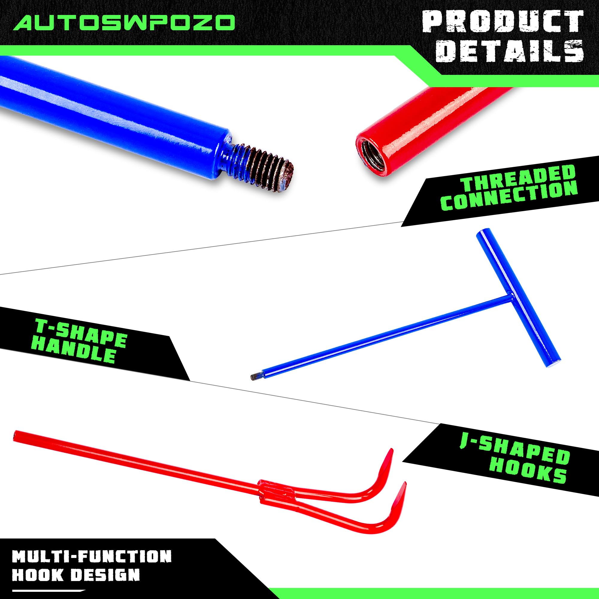 Lifting Hook, 32" Solid Steel Chrome Plated Manhole Cover Hook, Heavy ...