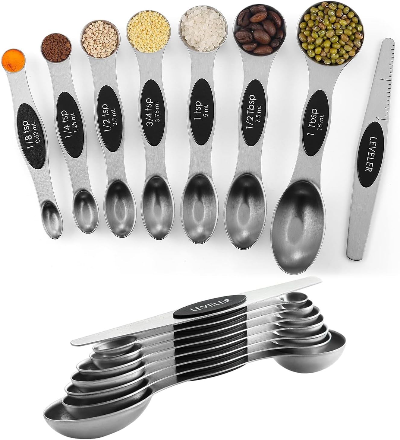 Amazon.com: ChefAide Stainless Steel Magnetic Measuring Spoons Set ...