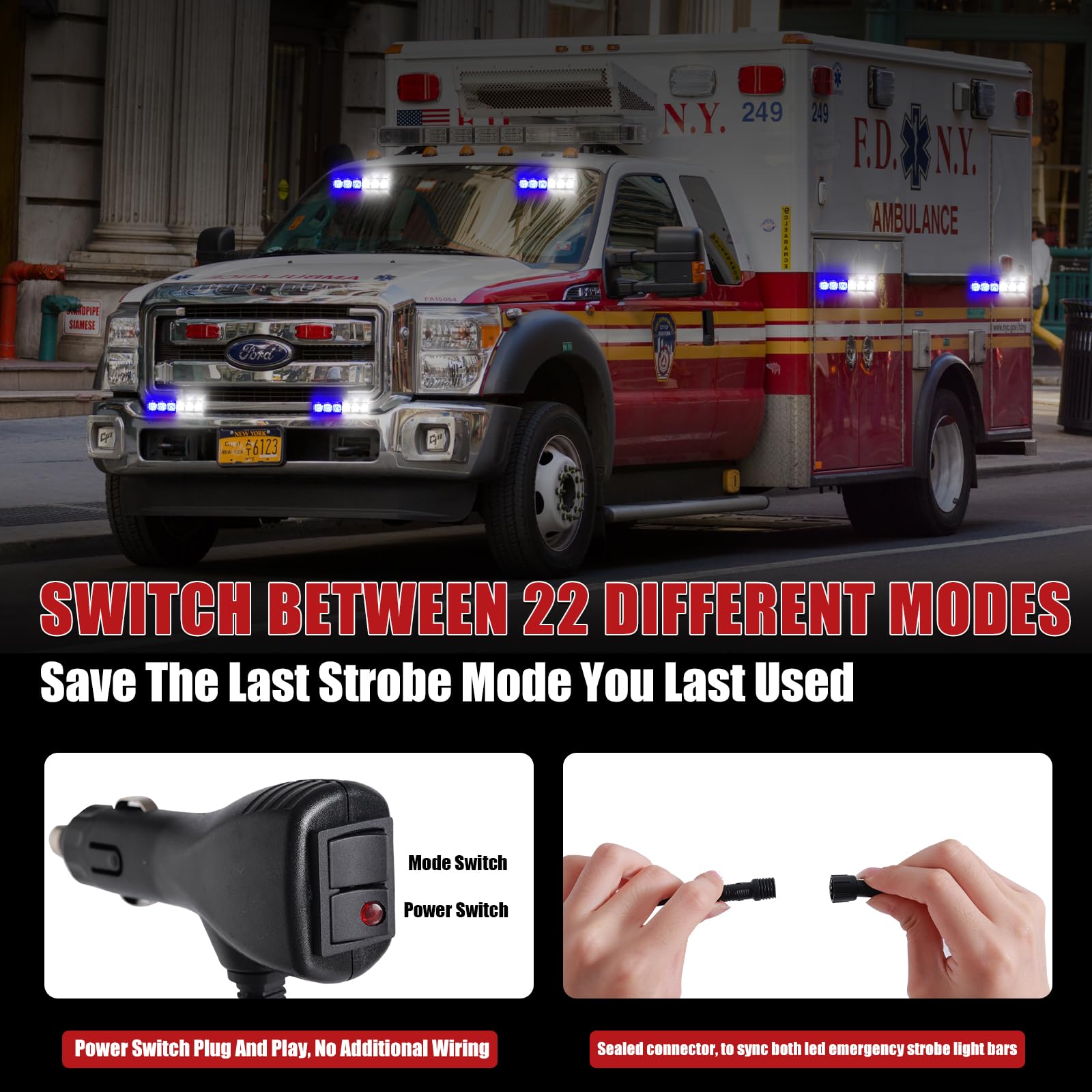 Snapklik.com : 2X 6.1 Inch Emergency Strobe Lights Blue White 12 LED ...