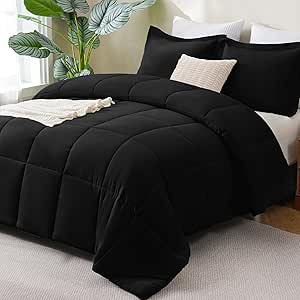 Amazon.com: CozyLux California King Comforter Set Black - 3 Pieces Cal ...