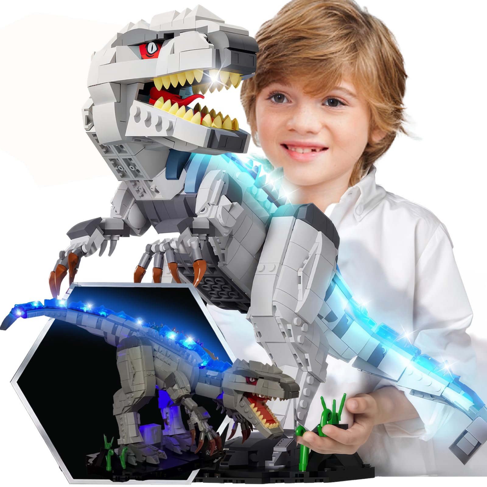 Amazon.com: Light Up Dinosaur Building Block Sets, Glowing Tyrannosaur ...