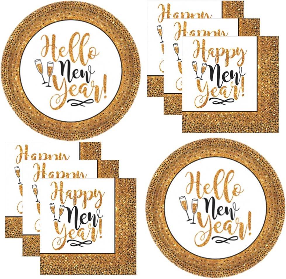 Amazon.com: New Years Eve Essential Disposable Dinnerware Party Pack ...
