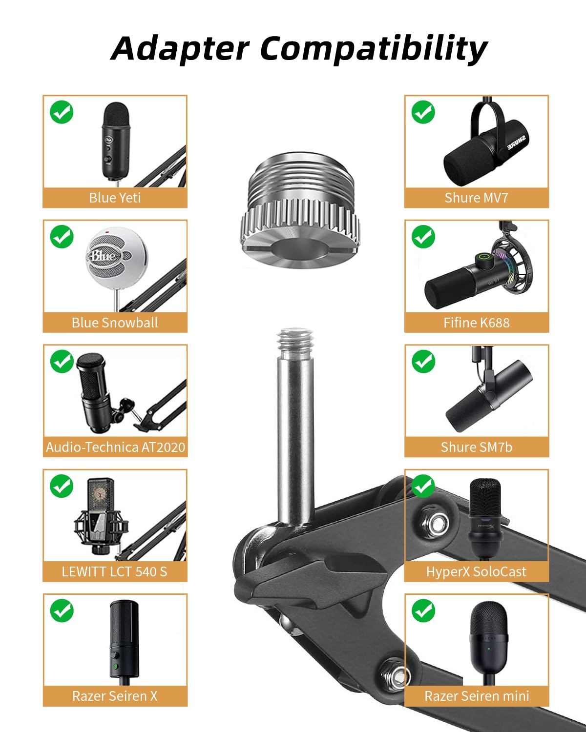 QuadCast Mic Arm,Overhead Boom Arm Microphone Stand Desk Mount with ...