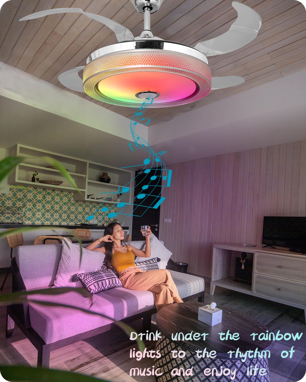NUTCRUST Retractable Bluetooth Ceiling Fan with Lights, Remote/APP ...
