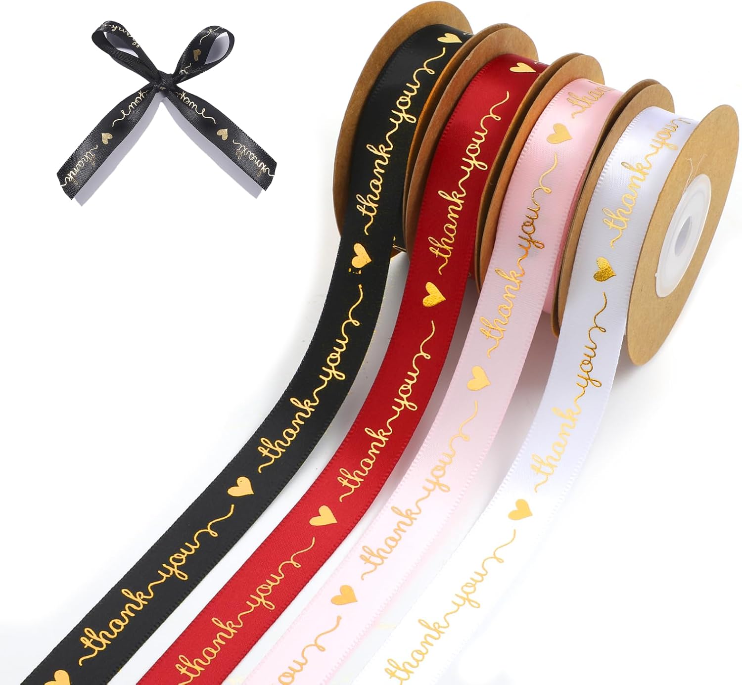 Amazon.com: Liobelon 4 Rolls Thank You Ribbons for Gift Wrapping, 40 ...