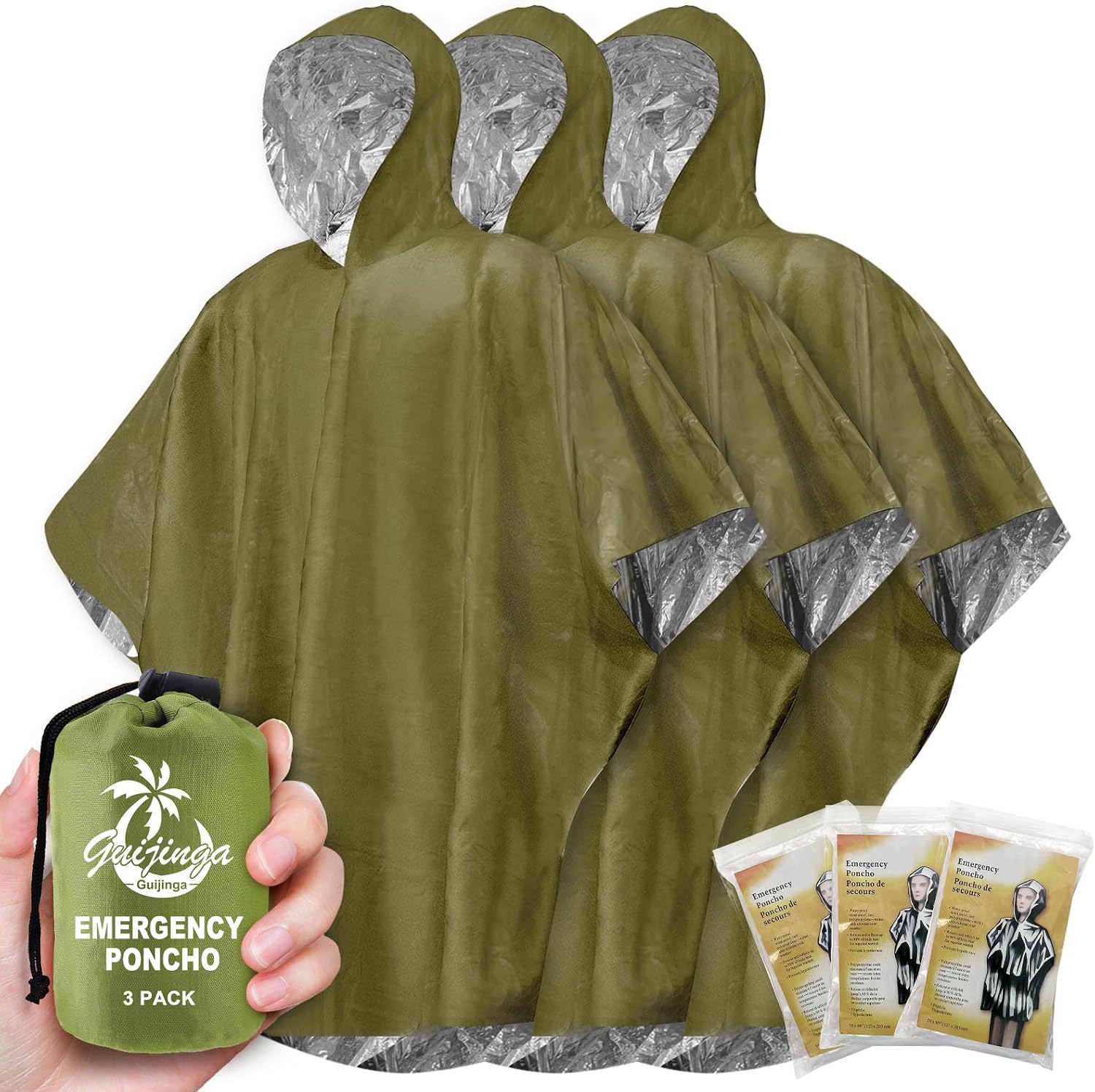Amazon.com : Guijinga Emergency Poncho（3pack）, Heat Reflective 90% ...
