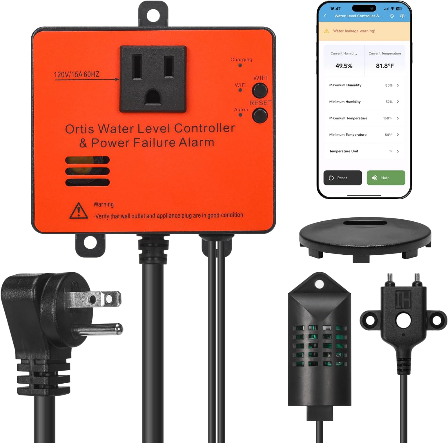 Amazon.com: Ortis WiFi Power Failure Alarm with Water Level Detection, Real-time Monitoring of ...