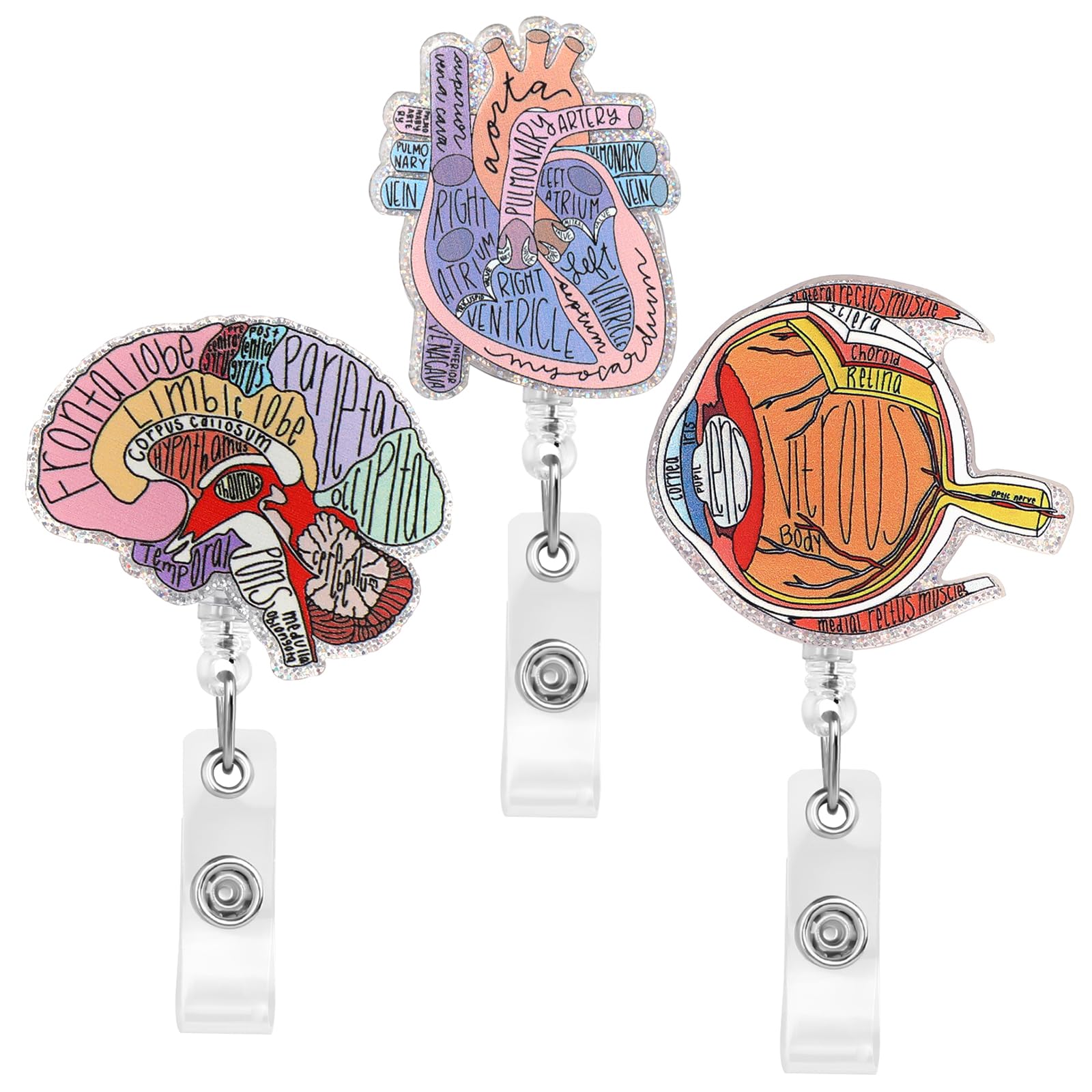 Snapklik.com : Dimeho 3PCS Cardiac Badge Reel Holder Retractable