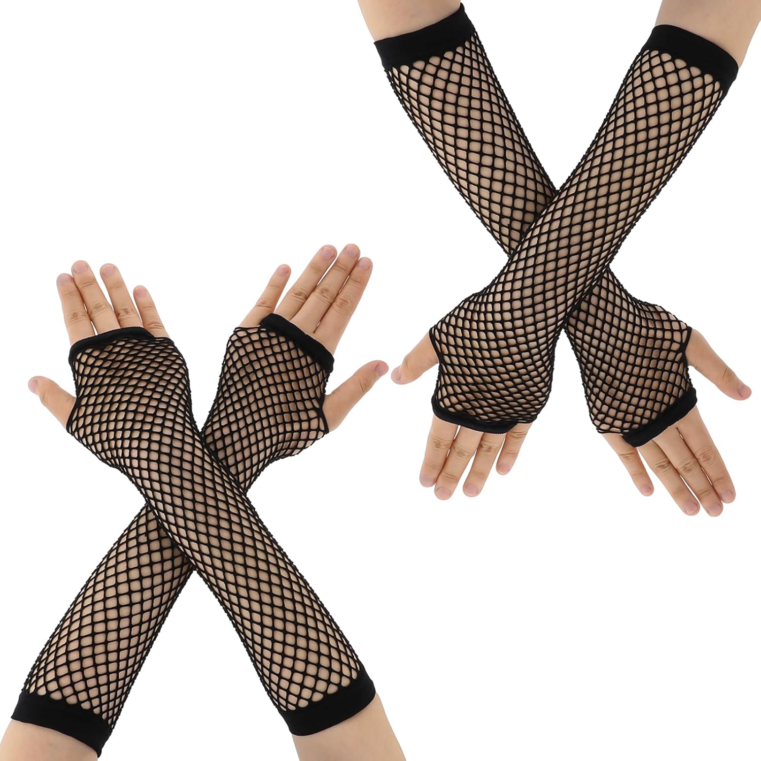 Amazon.com: 2 Pairs Fingerless Mesh Gloves Fishnet Gloves Long Neon ...