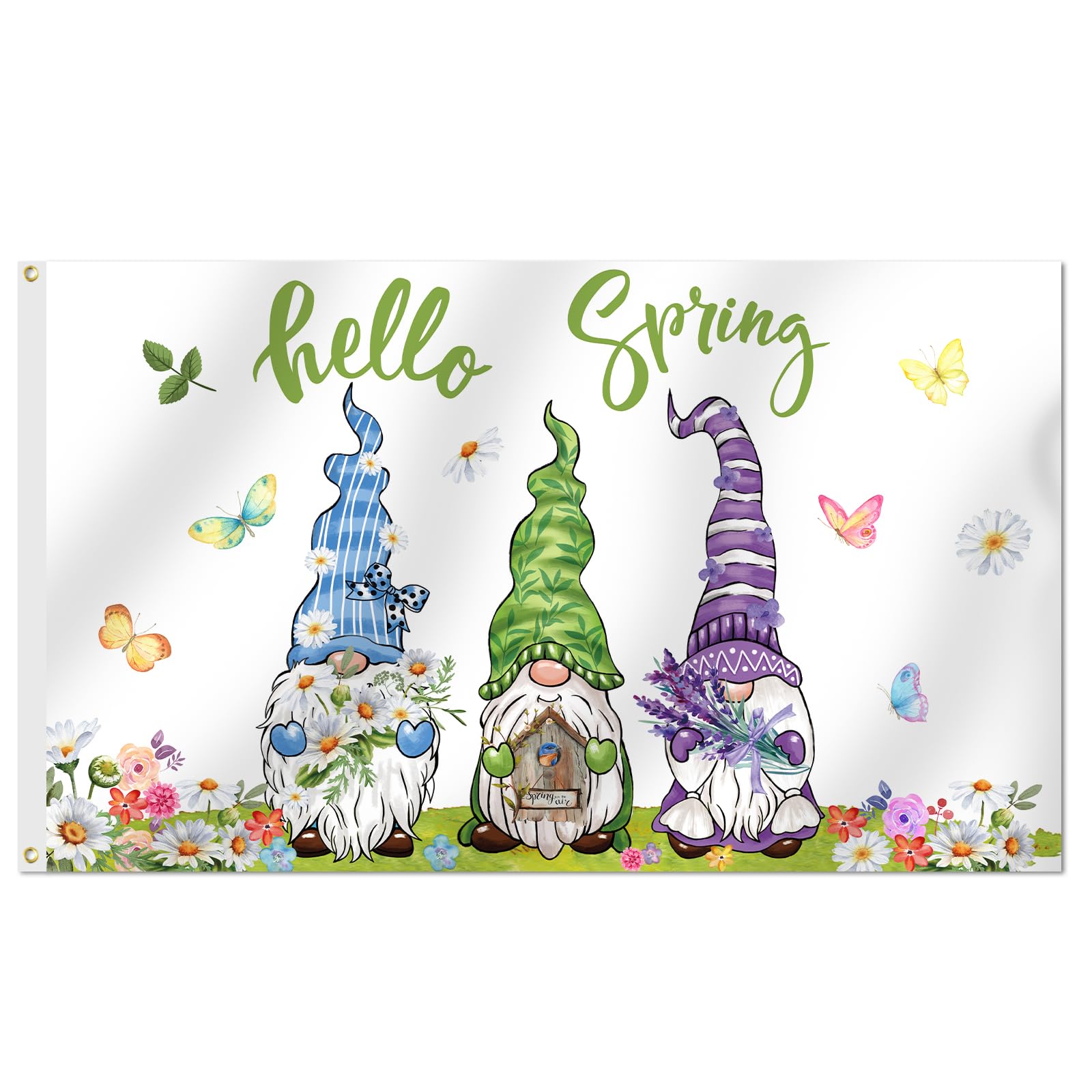 Amazon.com : SENSEVEN Gnomes Spring Flag 3x5 Ft Double Sided, Hello ...