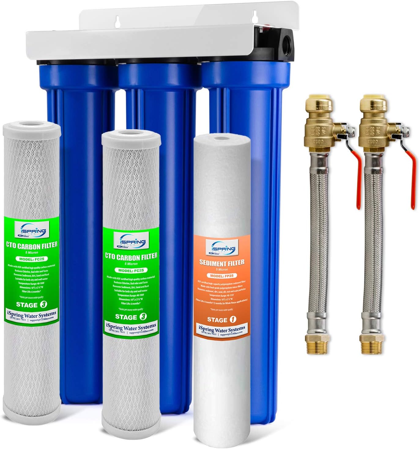 iSpring WCB32O+AHPF12MNPT12X2 3-Stage Whole House Water Filtration ...