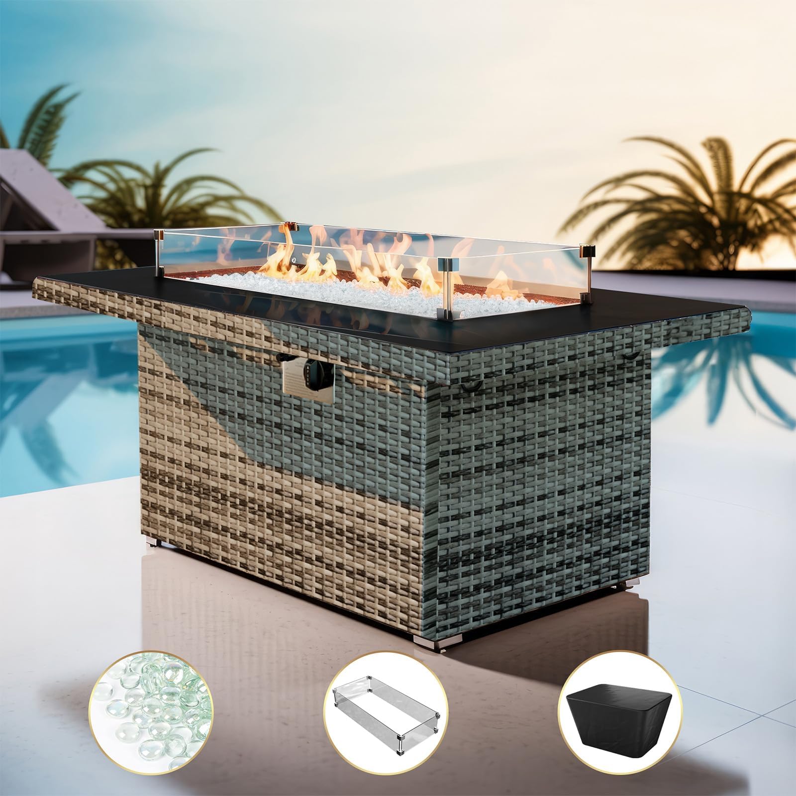 Amazon.com: B 43 Inch Propane Gas Fire Pit Table 60,000 BTU Flame ...