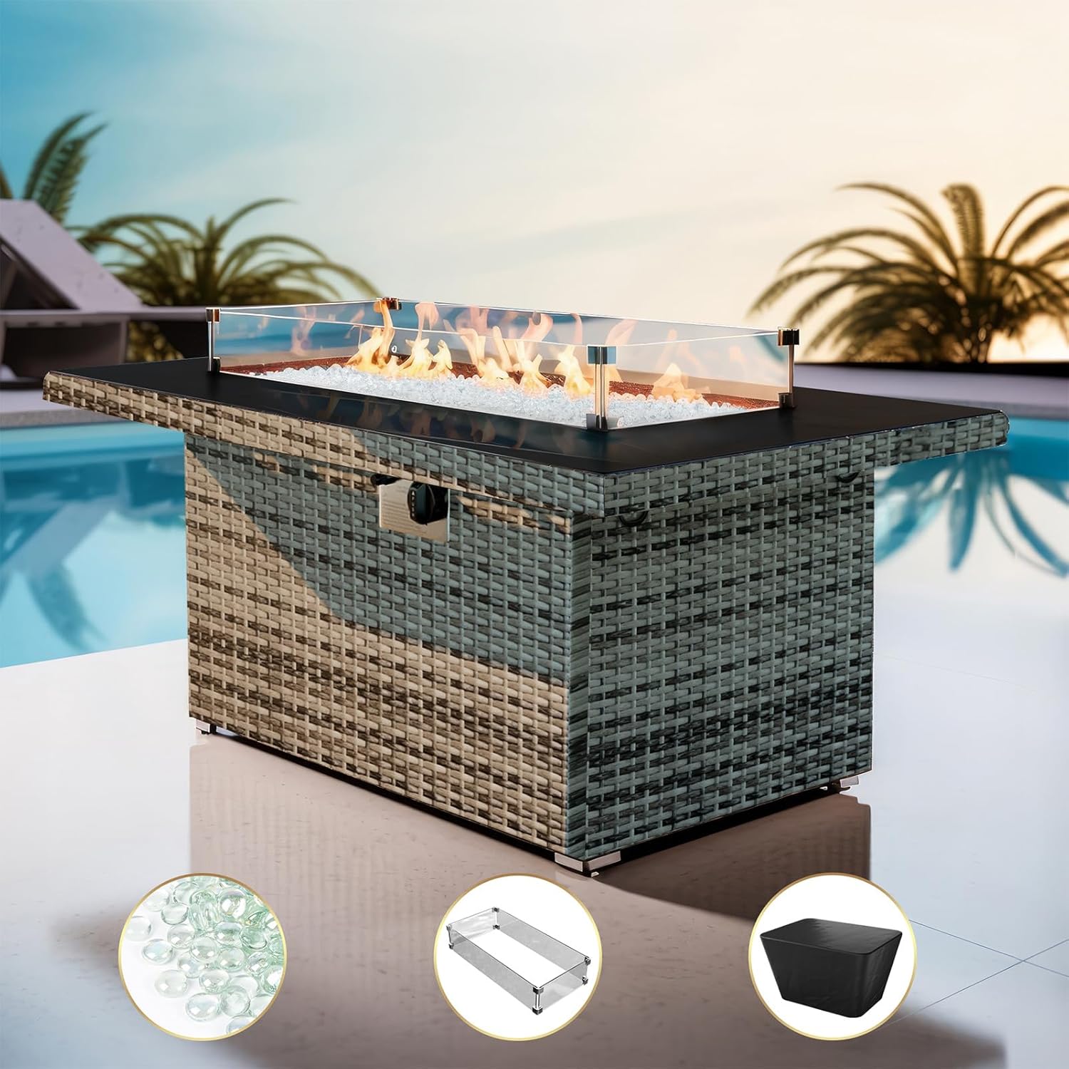 Amazon.com: B 43 Inch Propane Gas Fire Pit Table 60,000 BTU Flame ...