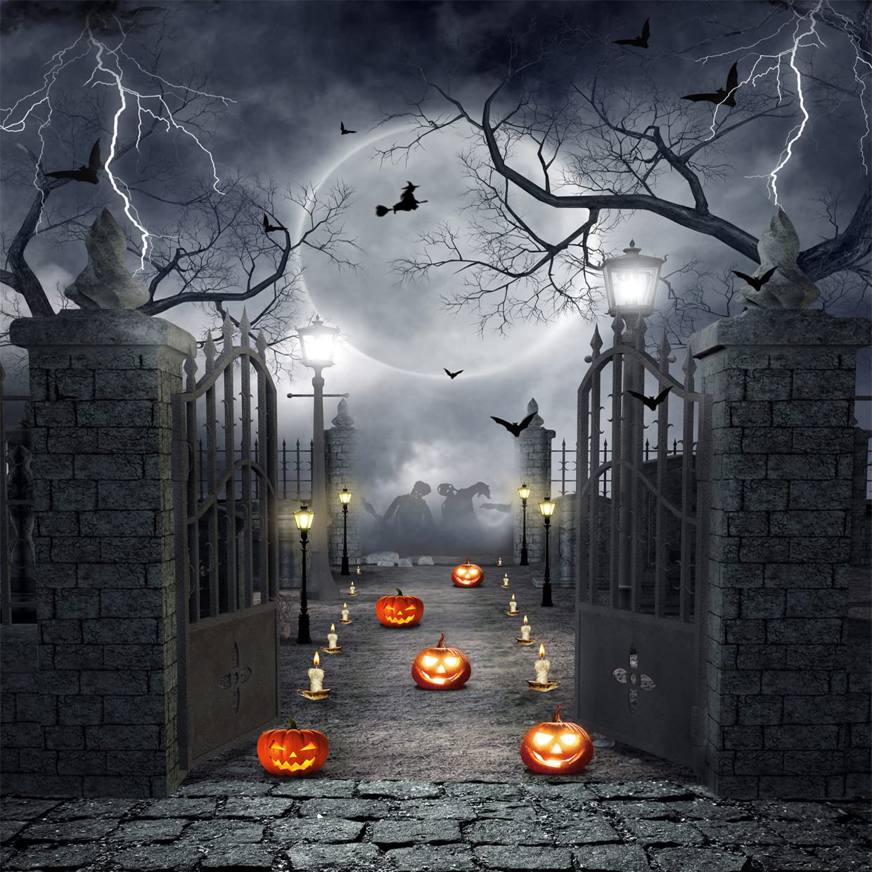 Buy LYCGS 8X8FT Halloween Backdrops Horror Night Haunted House Photo ...