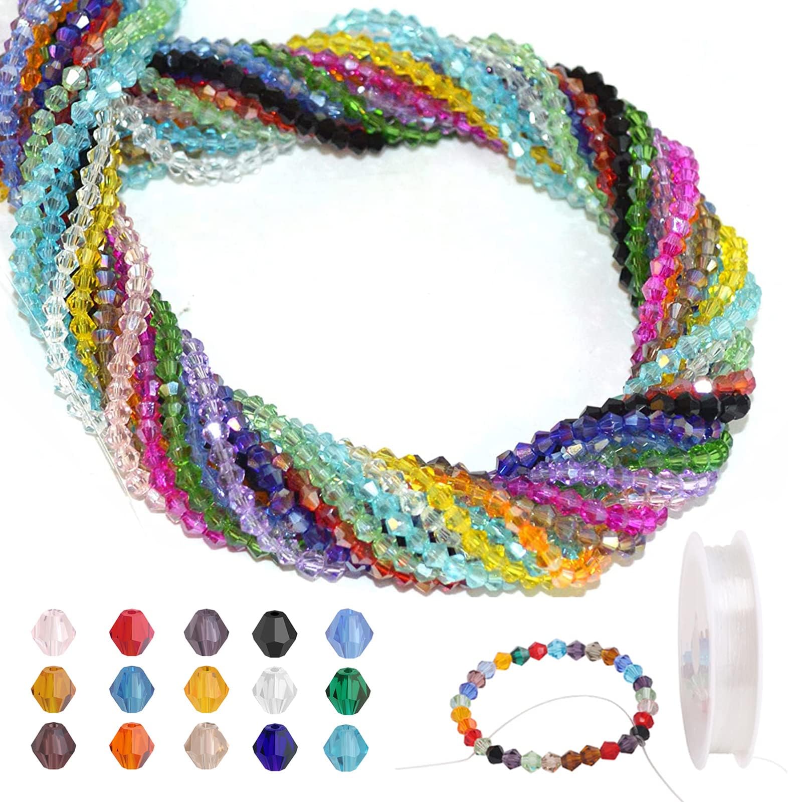 Amazon.com: XinBoWen DIY 4mm 1000Pcs Bulk Faceted Bicone Crystal Glass ...