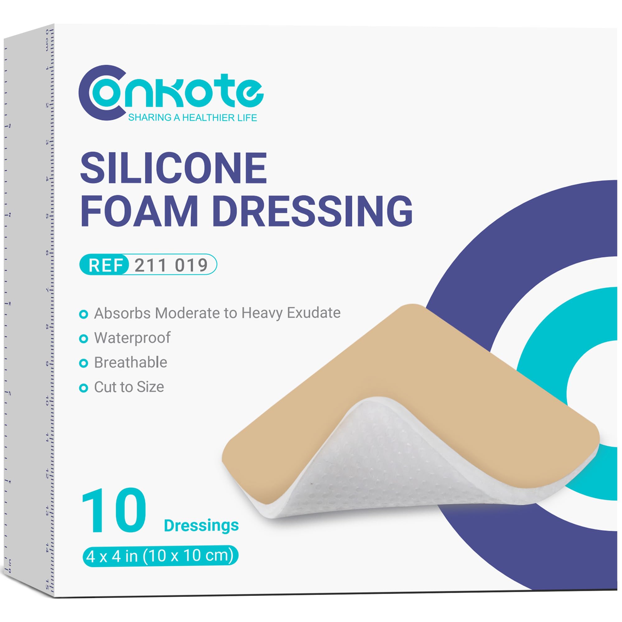 Buy ConkoteSilicone Foam Dressings Without Border 4"x4", Adhesive Wound ...