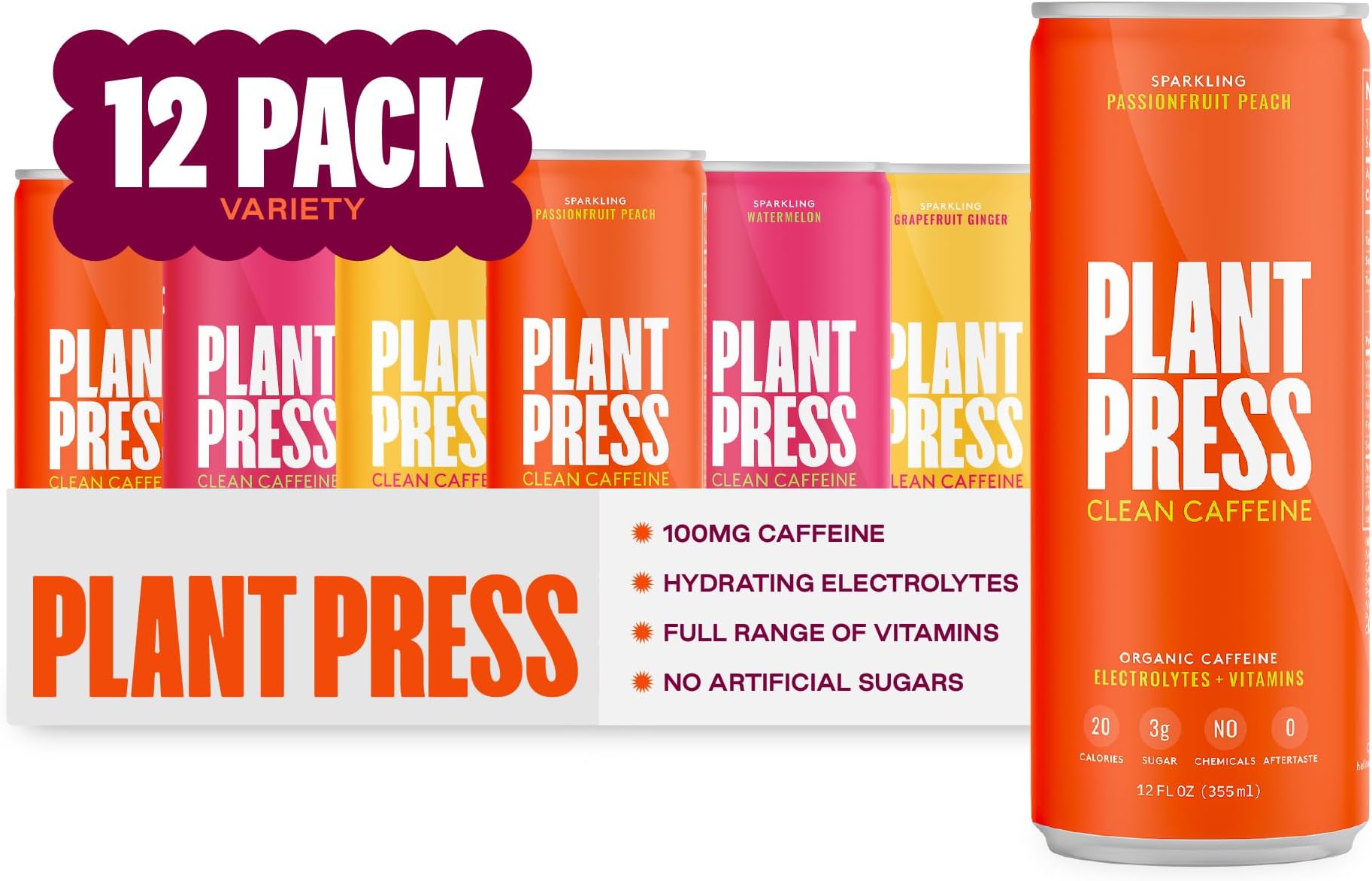 Amazon.com : Plant Press - Variety Pack, Organic Clean Caffeine Energy ...