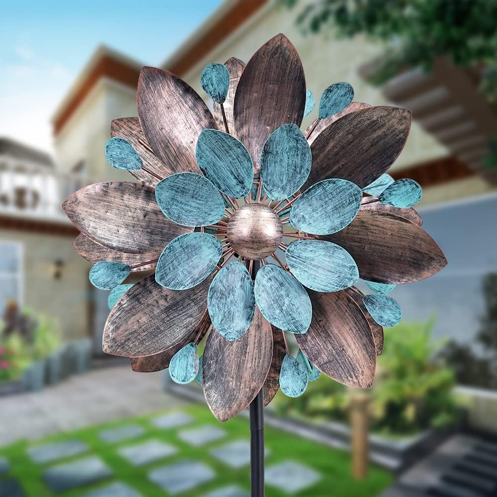 Amazon.com: houseat Lotus Flower Wind Spinner Large Outdoor Metal,Two ...