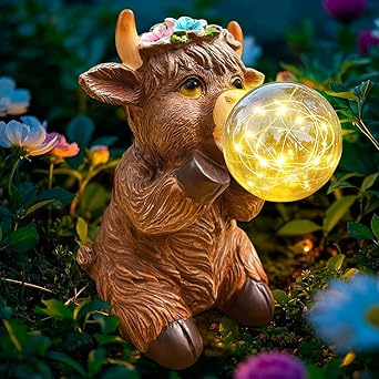 KOOY Highland Cow Outdoor Decor Solar Garden Statue Resin Cows ...