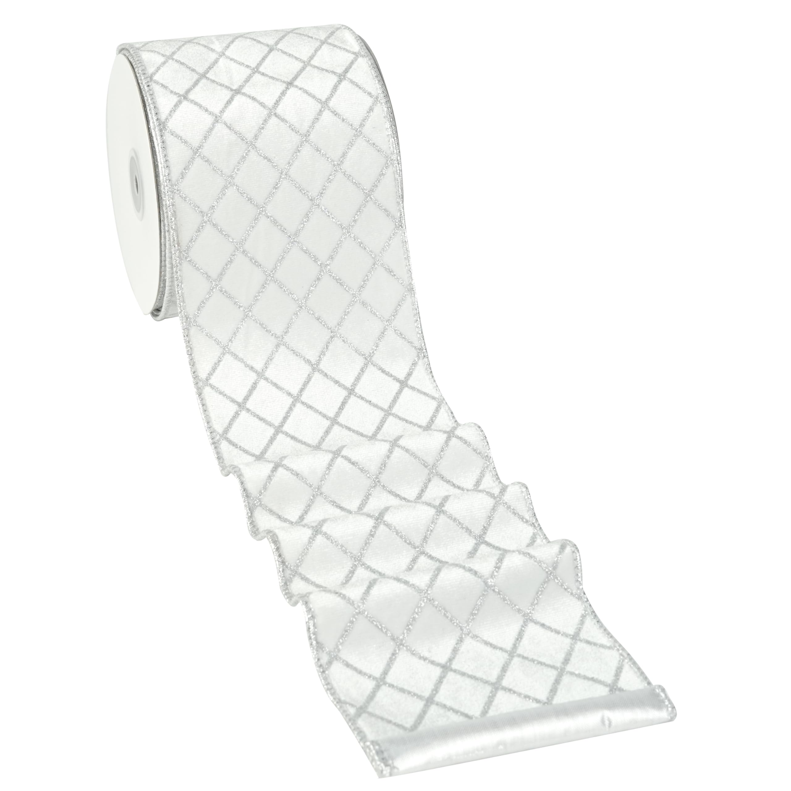 Amazon.com: MAYREEL 4 Inch White and Silver Velvet Wired Ribbon ...