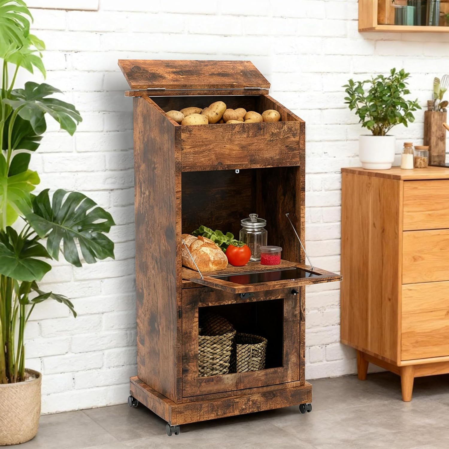 Amazon.com: Potato and Onion Storage Bin Wooden Potato Storage Cabinets with Mesh Doors ...