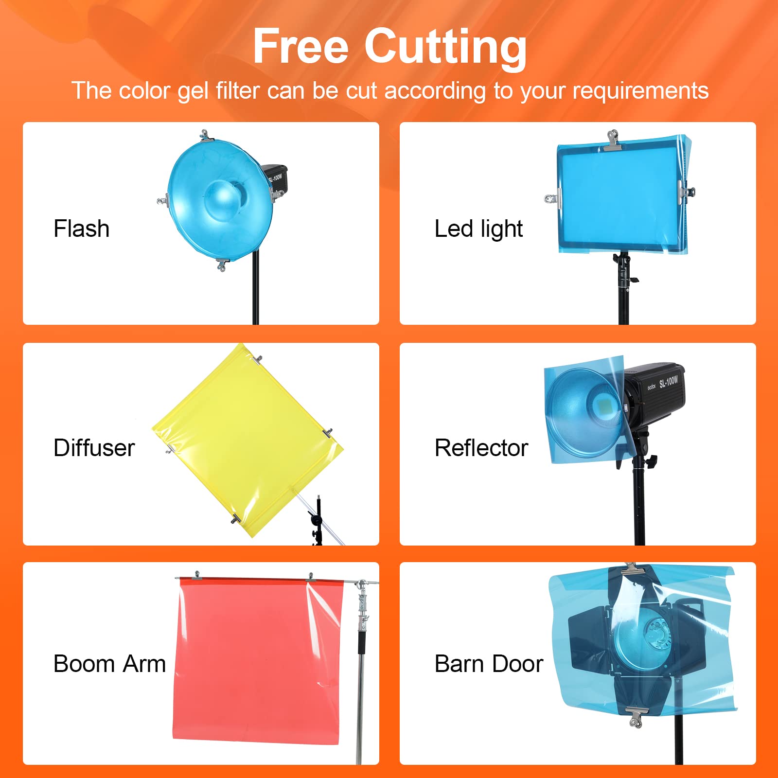 Lighting Gels 6-Pack Diffusion Gel Sheets - 19x39" Color Correction ...