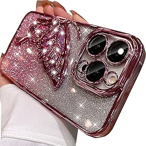 Amazon.com: Changjia for iPhone 16 Pro Max Glitter Butterfly Case,Cute Luxury Bling Sparkle ...