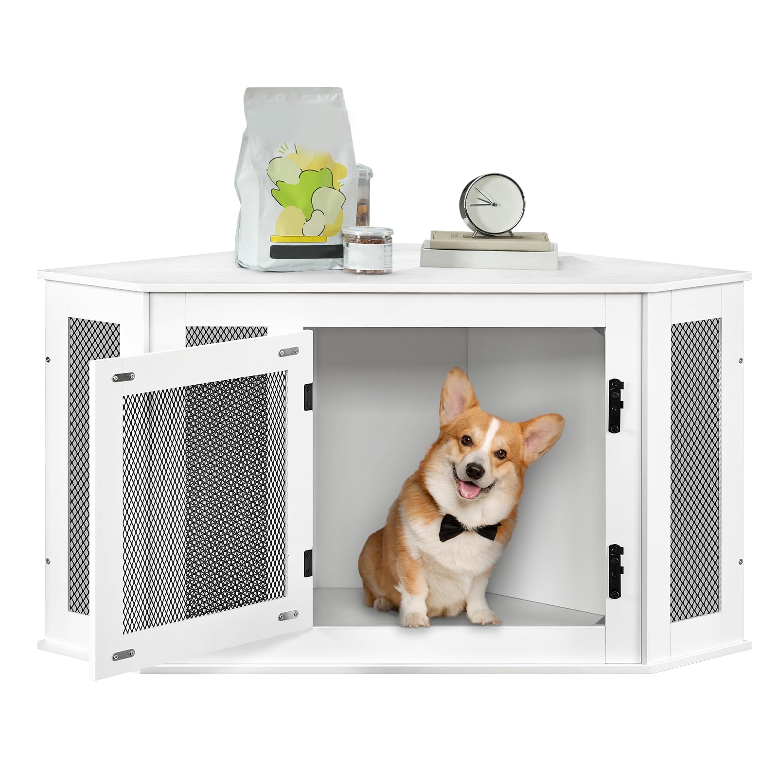MAHANCRIS Corner Dog Crate Furniture, Wooden Dog Kennel End Table ...
