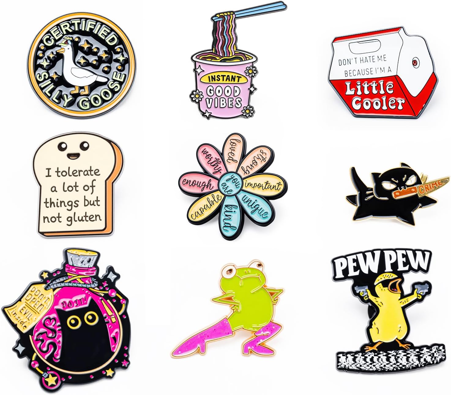 Amazon.com: 9PCS Funny Enamel Pins Bulk Cool Cute Brooch Lapel Pins for ...