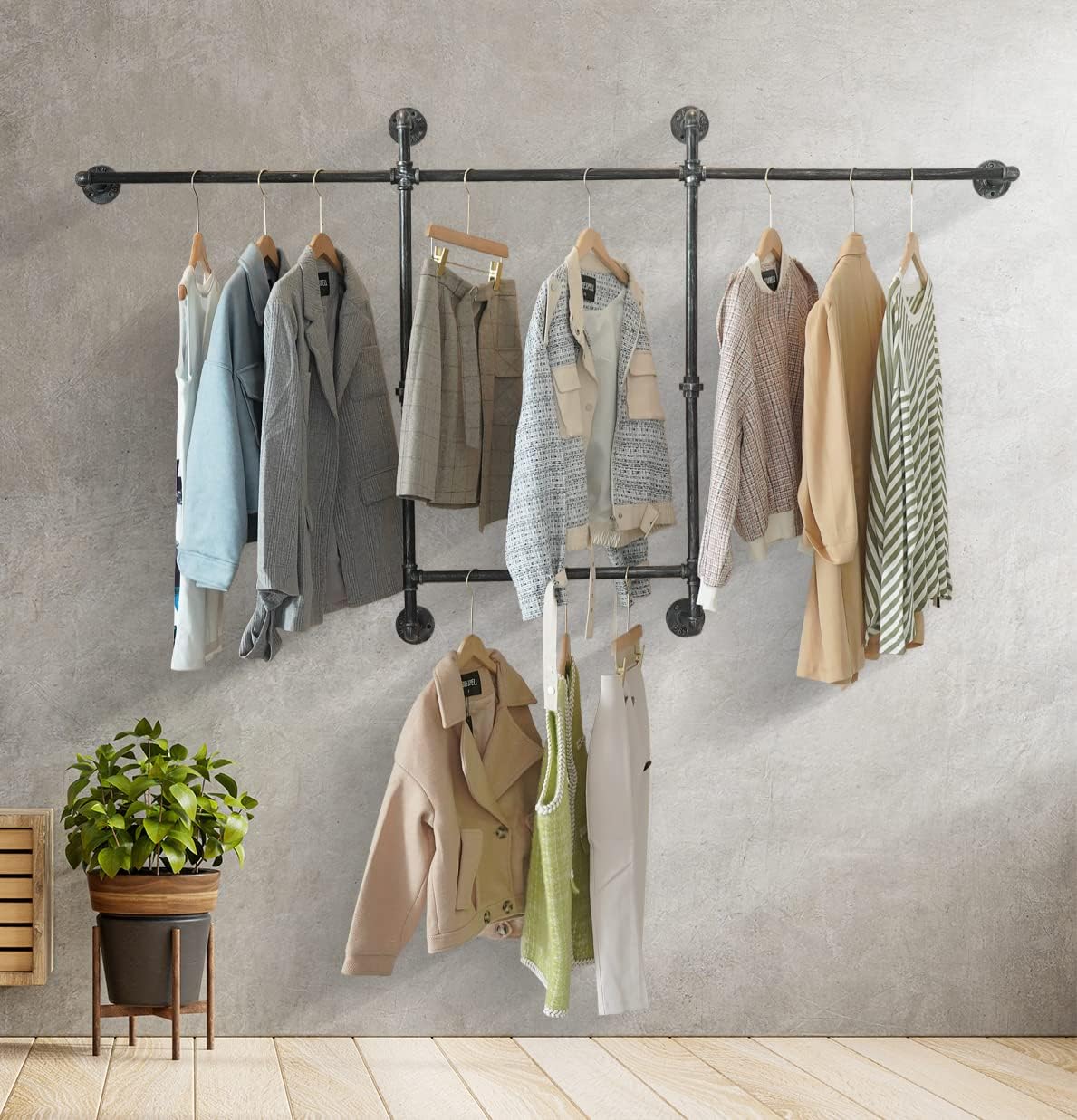 Amazon.com: ZYUXUAN Industrial Wall Clothes Rack, Heavy-Duty Clothing ...