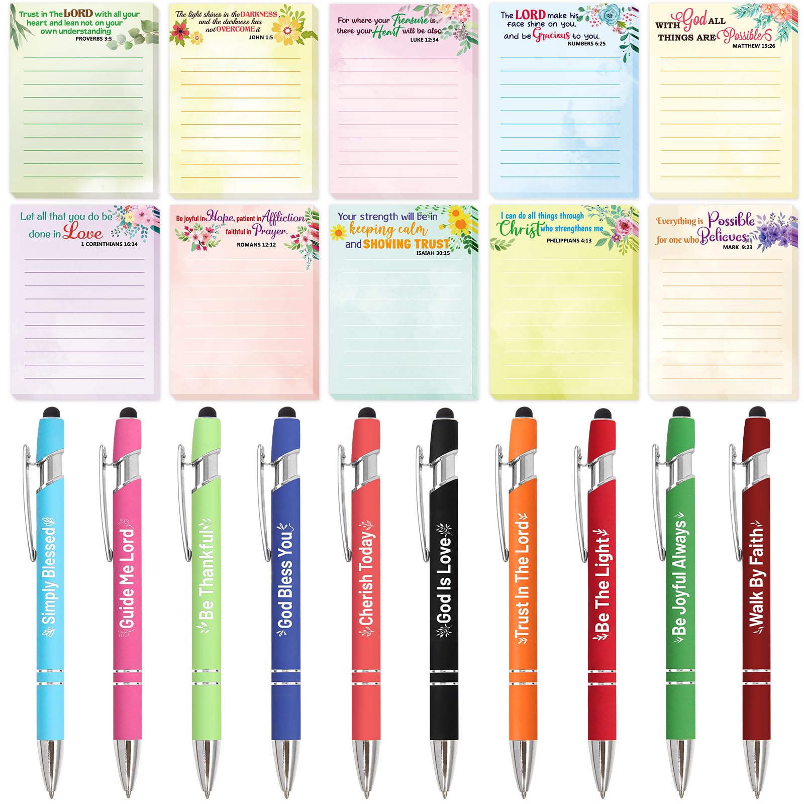 Amazon.com : Religious Gifts Set Christian Notepads Bible Verse Pens ...