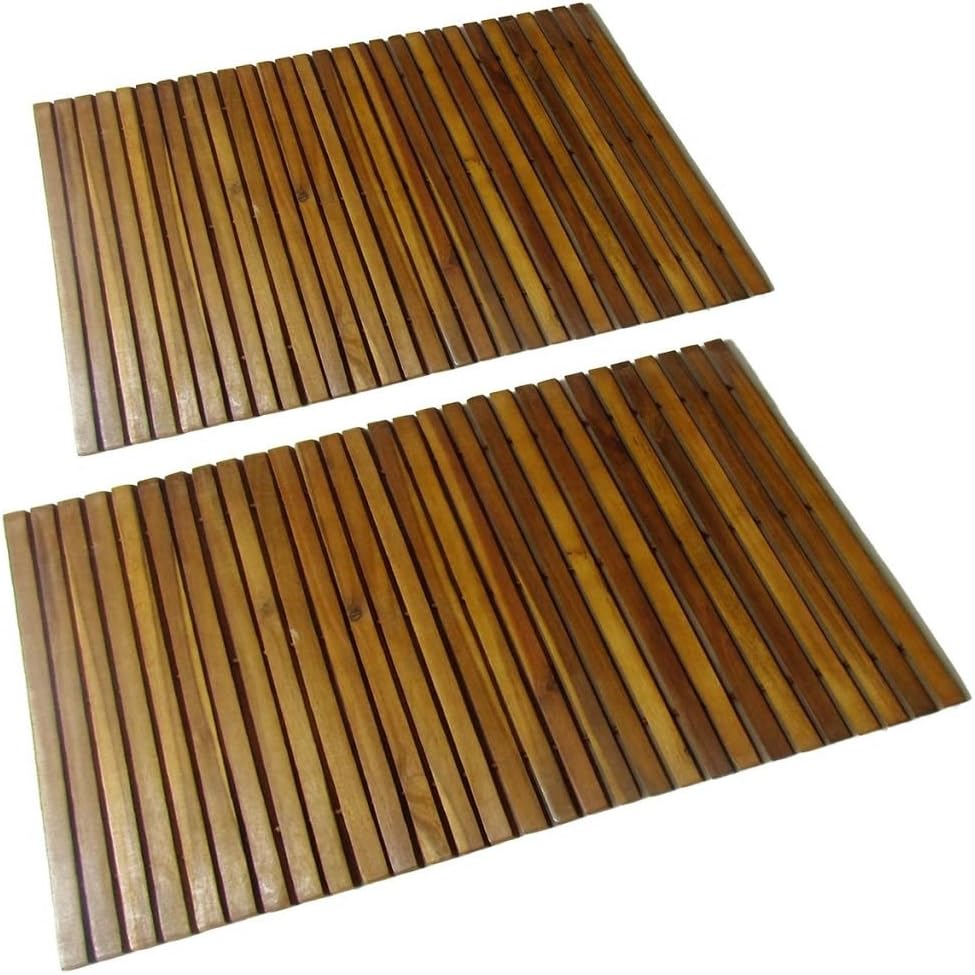 Amazon.com: Festnight Set of 2 Wooden Bath Mat Acacia Wood Bathroom ...