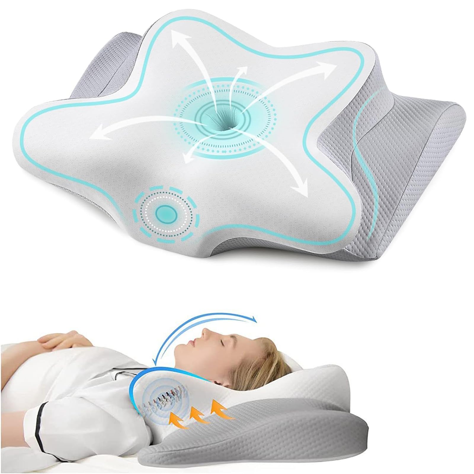 Akfado Neck Support Memory Foam Pillow for Pain Relief, Ergonomic ...