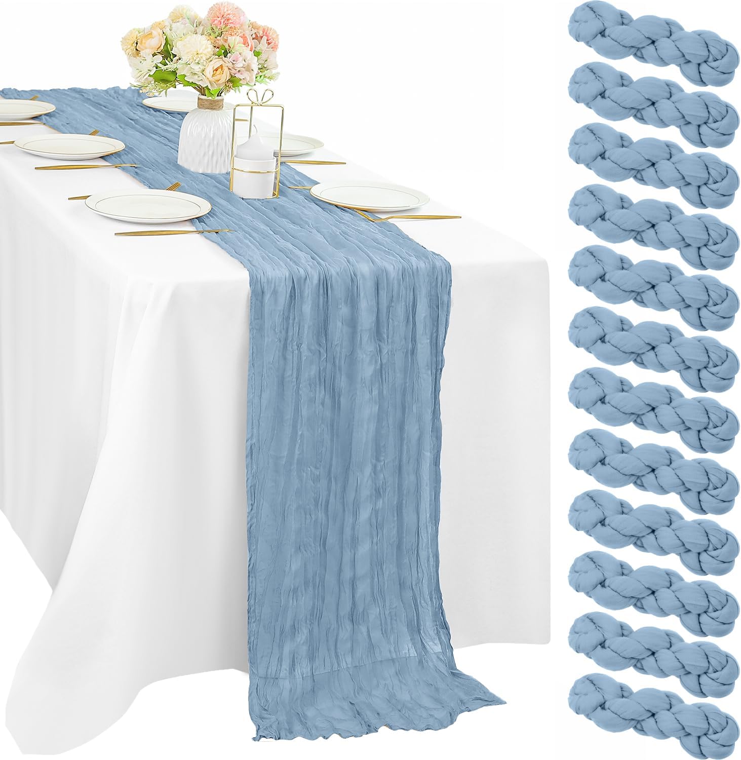Amazon.com: 12 Pcs Dusty Blue Cheesecloth Table Runner 10FT Runner for ...