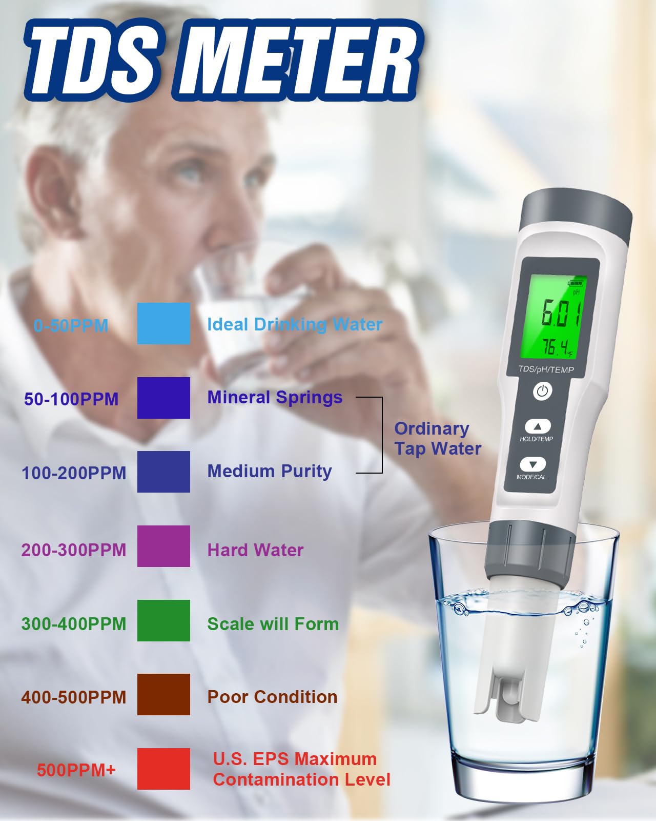 Snapklik.com : TDS/pH/Temperature 3-in-1 pH Meter For Water, 0-14 pH ...