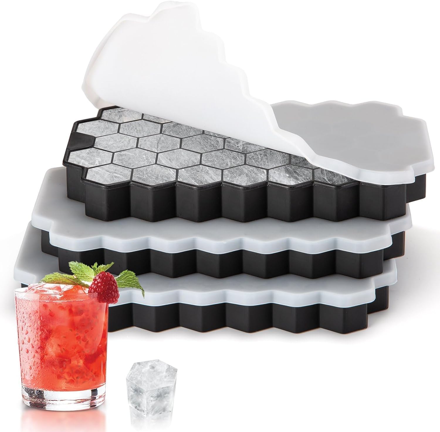 Ice Cube Trays Set of 3 Silicone Ice Cube Trays with Lid, Ice Cube Tray ...