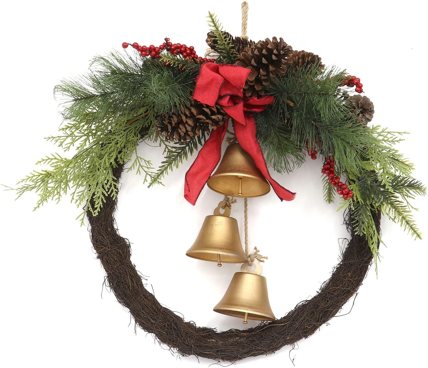 Amazon.com: Christmas Wreath with Metal Bell Hanging Ornament 18 inch ...