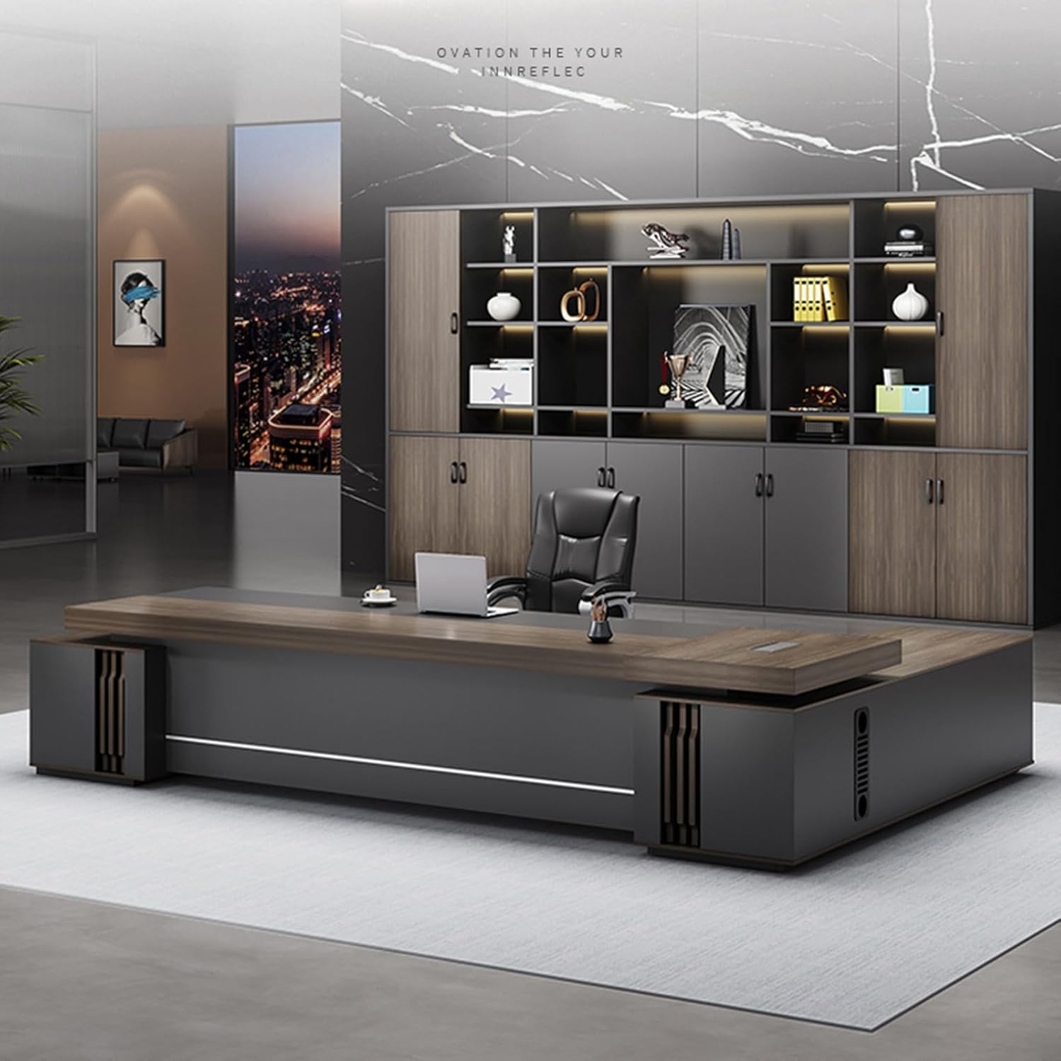 Amazon.com: YZABEL Modern Large Executive Desk with Shelves and Drawer ...